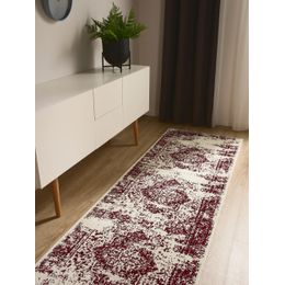benuta Basic Teppich Suki Cream/Rot 80x240 cm - Vintage-Stil Teppich im Used-Look