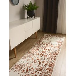 benuta Basic Teppich Suki Cream/Orange 80x240 cm - Vintage-Stil Teppich im Used-Look