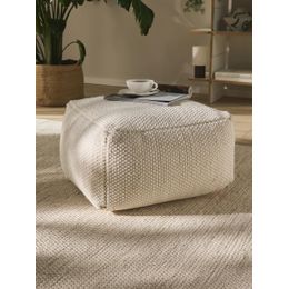 benuta Pure - Handgefertigter Woll Pouf Rocco Wei&szlig; 55x55x30 cm