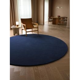 Wollteppich Mono Blau &oslash; 250 cm rund - Naturfaserteppich aus Wolle