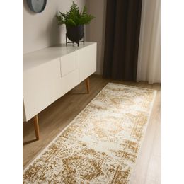 benuta Basic Teppich Suki Cream/Gelb 80x240 cm - Vintage-Stil Teppich im Used-Look