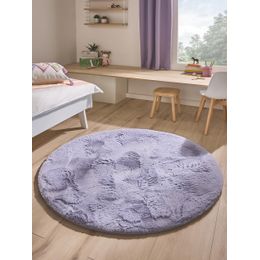 Lytte Waschbarer Kinderteppich Dave Lila &oslash; 80 cm rund - Waschbarer Teppich f&uuml;r Kinderzimmer