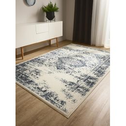 benuta Basic Teppich Suki Cream/Blau 60x120 cm - Vintage-Stil Teppich im Used-Look