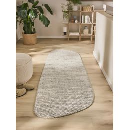 Wollteppich L&auml;ufer f&uuml;r Flur Rocco Beige/Schwarz 80x250 cm - Naturfaserteppich aus Wolle