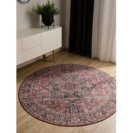 benuta Basic Waschbarer Teppich George Multicolor/Beige &oslash; 120 cm - Vintage-Stil Teppich im Used-Look
