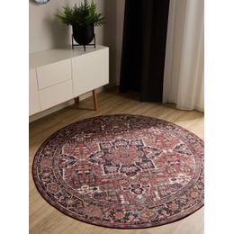benuta Basic Waschbarer Teppich George Multicolor &oslash; 120 cm - Vintage-Stil Teppich im Used-Look
