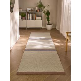 benuta Pure Wollteppich L&auml;ufer f&uuml;r Flur Livio Beige/Blau 70x200 cm - Naturfaserteppich aus Wolle