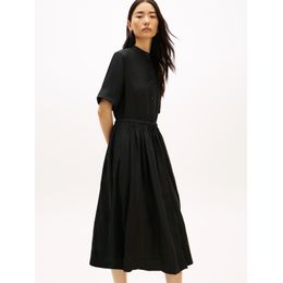 Tommy Hilfiger Damen Sommerkleid "ESS LINEN SHORT SLEEVE SHIRT DRESS", schwarz, Gr. XS, unifarben, Web, Obermaterial: 100% Leinen, Kleider, in