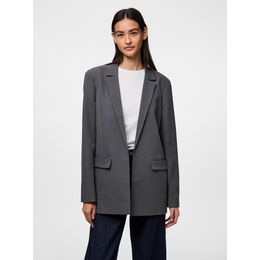 Pieces Damen Longblazer "PCBOSELLA LS LOOSE BLAZER NOOS", grau, Gr. S, unifarben, Web, Obermaterial: 88% Polyester, 12% Elasthan, Blazer, in leichter