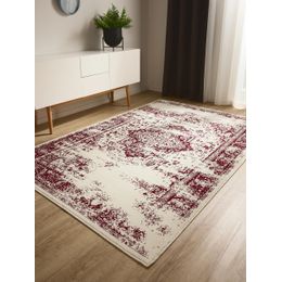 benuta Basic Teppich Suki Cream/Rot 60x120 cm - Vintage-Stil Teppich im Used-Look