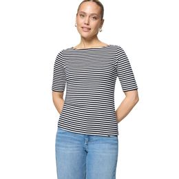 Zero Damen Kurzarmshirt "Damen mit U-Boot Ausschnitt"cream, dunkelblau, Basic, Gr. 38, bedruckt, Jersey, Obermaterial: 5% Elasthan, 95% Baumwolle