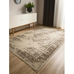benuta Basic Teppich Suki Cream/Braun 60x120 cm - Vintage-Stil Teppich im Used-Look