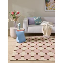 Kurzflor Teppich Cini Beige/Rosa 160x230 cm - Moderner Kurzflor-Teppich f&uuml;r Wohnzimmer