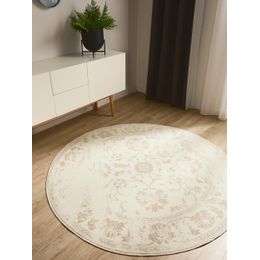 benuta Basic Teppich Suki Cream/Beige &oslash; 120 cm - Vintage-Stil Teppich im Used-Look
