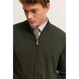 Bugatti Herren Strickjacke "Regular Fit"190, oliv, Gr. S, unifarben, Strick, 100% Baumwolle, Strickjacken, aus Baumwolle mit Stehkragen
