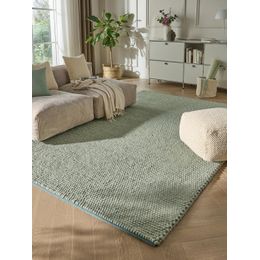 benuta Pure Wollteppich Beads Gr&uuml;n 80x150 cm - Naturfaserteppich aus Wolle