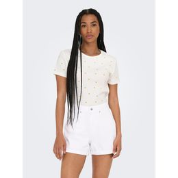 Kurzarmshirt Only "ONLFENJA LIFE SS AOP TOP JRS NOOS", Damen, Gr. XL (42), wei&szlig; (cloud dancer aop:lemons), Jersey, Obermaterial: 95% Baumwolle, 5% Elasthan, bedruckt, regular fit normal, Rundhals, Shirts, Baumwollmischung, Cropped Fit, Rundhals