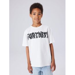 T-Shirt name it "NKMJAMBA FORTNITE SS NREG TOP NOOS BFU", Jungen, Gr. 146/152, cloud dancer, Jersey, Obermaterial: 95% Baumwolle, 5% Elasthan, bedruckt, unifarben, normal, Rundhals, Shirts T-Shirt