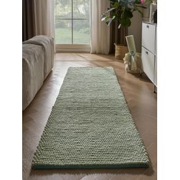 benuta Pure Wollteppich L&auml;ufer f&uuml;r Flur Beads Gr&uuml;n 70x200 cm - Naturfaserteppich aus Wolle