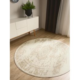benuta Basic Teppich Suki Cream/Beige &oslash; 120 cm - Vintage-Stil Teppich im Used-Look