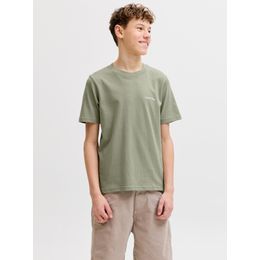 Jack & Jones T-Shirt JACK & JONES JUNIOR "JORMONTAUK BACK GRAPHIC TEE SS EA26 JNR", Jungen, Gr. 140, seagrass, Single Jersey, Obermaterial: 100% Baumwolle, unifarben, relaxed fit normal, Rundhals, Shirts T-Shirt
