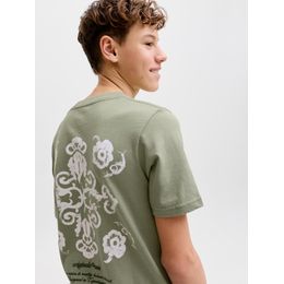 Jack & Jones Kinder T-Shirt "JORMONTAUK BACK GRAPHIC TEE SS EA26 JNR", gr&uuml;n, Gr. 128, JACK & JONES JUNIOR, unifarben, Single Jersey, Obermaterial: 100% Baumwolle,