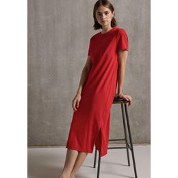 Damen Midikleid, rot, Gr. 42, STREET ONE STUDIO, unifarben, Web, 95% Baumwolle, 5% Elasthan, Kleider, mit Rundhalsausschnitt