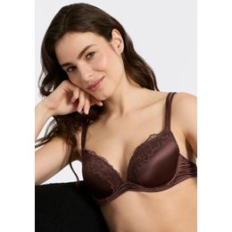 Dorina Damen Push-up-BH "Origins Shiny Micro", Gr. 75, braun, Spitze, Obermaterial: 63% Polyamid, 19% Elasthan, 18% Polyester, BHs, vorgeformte Cups,