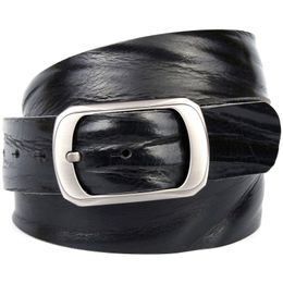 Anthoni Crown Damen Lederg&uuml;rtel, schwarz, Gr. 90, unifarben, Leder, G&uuml;rtel, Jeansg&uuml;rtel genarbt