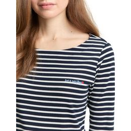Tom Tailor Damen 3/4-Arm-Shirt "Regular"navy blau sanftes wei&szlig; stripe, Gr. XS, gestreift, Single Jersey, Obermaterial: 97% Baumwolle, 3% Elasthan,