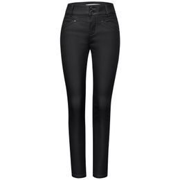 Damen Lederimitathose, schwarz, Gr. 42, STREET ONE STUDIO, unifarben mit Farbeinsatz, Stoff, 76% Viskose, 21% Nylon, 3% Elasthan, Hosen, Middle Waist