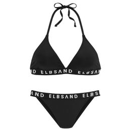ELBSAND Damen Triangel-Bikini, schwarz, Gr. 34, unifarben mit Farbeinsatz, Microfaser, Bikini-Sets, mit Markenschriftz&uuml;gen in Kontrastfarbe