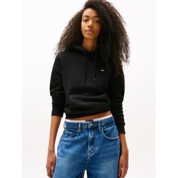 Tommy Jeans Damen Kapuzensweatshirt "TJW REG S FLAG HOODIE", schwarz, Gr. M, unifarben, Sweatware, Obermaterial: 80% Baumwolle, 20% Polyester,