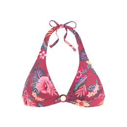 s.Oliver Damen Triangel-Bikini-Top "Marika", rot, Gr. 38, bedruckt, floral, Microfaser, Polyamid, Bikini-Oberteile, mit Zierring