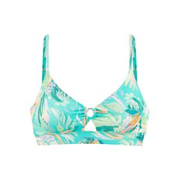 Venice Beach Damen Triangel-Bikini-Top "Sandra", blau, Gr. 36, Rippoptik, floral, leicht gl&auml;nzend, Recycling-Polyamid, Bikini-Oberteile, in