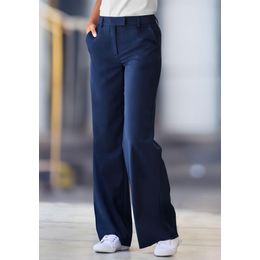 Lascana Damen Anzughose "mit verstellbarem Bund", blau, Gr. 40, unifarben, Web, Obermaterial: 65% Polyester, 28% Viskose, 7% Elasthan, Hosen,