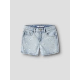 name it M&auml;dchen Jeansshorts "NKFBELLA REG DNM SHORTS 3674-BE NOOS", blau, Gr. 122, Abriebeffekte, bestickt, Denim/Jeans, Obermaterial: 100%