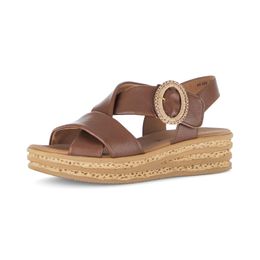 Gabor Damen Keilsandalette, Gr. 42, braun, Nappaleder, Schuhe, Plateau, Riemchensandale, Sommerschuh mit Zierschnalle