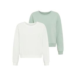 Sweatshirt Flashlights, Damen, Gr. 48/50, natur, salbeigr&uuml;n, angeraute Sweatware, Obermaterial: 60% Baumwolle, 40% Polyester. B&uuml;ndchen: 95% Baumwolle, 5% Elasthan, unifarben, Basic, figurumspielend kurz, Rundhals, Rippb&uuml;ndchen, Sweatshirts Sweatshirt, im Basic-Stil, Langarm, Rundhalsausschnitt, mit Rippb&uuml;ndchen