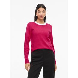 Rundhalspullover Vila "VIRIL O-NECK L/S KNIT TOP - NOOS", Damen, Gr. M, jazzy detail:schwarz melange, Feinstrick, Obermaterial: 50% Viskose, 27% Nylon, 23% Polyester, meliert, regular fit normal, Rundhals, Rippb&uuml;ndchen, Pullover Rundhalspullover, Viskosemischung, regular fit