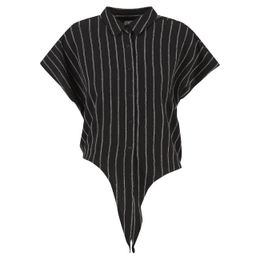Urban Classics Damen Klassische Bluse "Urban Classics Ladies Structured Striped Tied Blouse", schwarz-wei&szlig;, Gr. 4XL, 92% Polyester, 6% Viskose, 2%