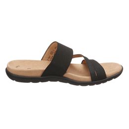 Gabor Damen Pantolette, Gr. 44, schwarz, Textil, Leinenoptik, Schuhe, Keilabsatz, Sommerschuh, Schlappen mit atmungsaktivem Lederfutter