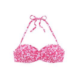 Vivance Damen B&uuml;gel-Bandeau-Bikini-Top "Leni", wei&szlig;, Gr. 38, bedruckt, floral, Microfaser, Bikini-Oberteile, mit gelaserter Wellenkante