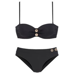 Vivance Damen B&uuml;gel-Bandeau-Bikini, schwarz, Gr. 34, unifarben, Polyamid, Bikini-Sets, mit edlen Zierkn&ouml;pfen