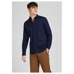 Jack & Jones Langarmhemd JACK & JONES "CARDIFF SHIRT", Herren, Gr. M, N-Gr, blau (navy), Web, Obermaterial: 100% Baumwolle, slim fit, Hemden