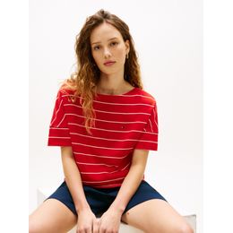 Tommy Hilfiger Damen Kurzarmshirt "MDRN CODY SS SLV C-NK TEE", rot, Gr. XS, gestreift, Single Jersey, Obermaterial: 100% Baumwolle, Shirts, mit