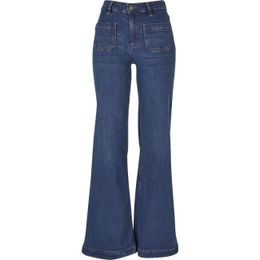 Urban Classics Damen Bequeme Jeans "Urban Classics Damen Ladies Vintage Flared Denim Pants"tiefblau washed, Gr. 26, unifarben, 98% Baumwolle, 2%