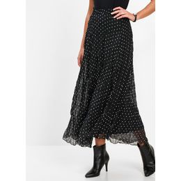 bonprix Damen Plisseerock, schwarz-wei&szlig;, Gr. 48, Crashoptik, gepunktet, Chiffon;Crash;Web, Obermaterial: 100% Polyester. Futter: 100% Polyester,