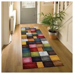 Teppich Paco Home "Smaragd 753", bunt (mehrfarbig), B:80cm H:13mm L:300cm, Polypropylen (PP), Teppiche, Teppich, Kurzflor, 3D-Design, mit Karo Muster, auch als L&auml;ufer erh&auml;ltlich