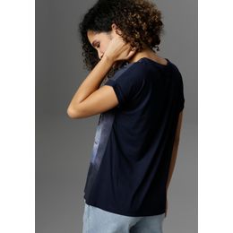 Damen Blusenshirt, blau, Gr. 36, Aniston SELECTED, bedruckt, Cr&ecirc;pe, Obermaterial: 95% Polyester, 5% Elasthan. R&uuml;cken: 95% Viskose, 5% Elasthan,